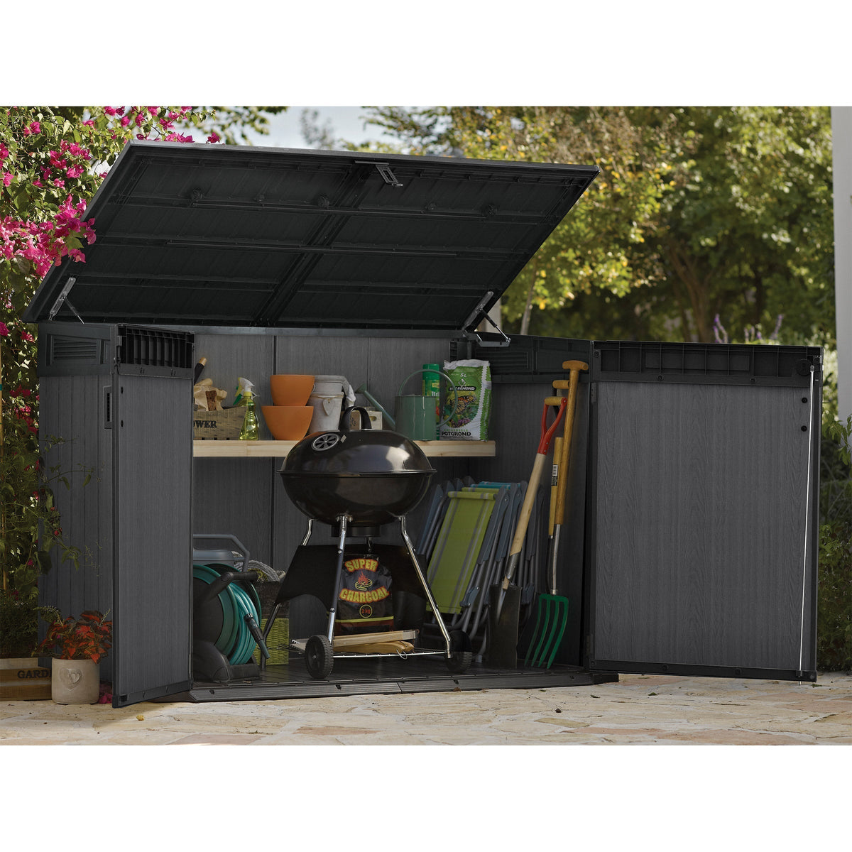 Keter Cortina Mega Premium Modern Horizontal Outdoor Storage Shed ...