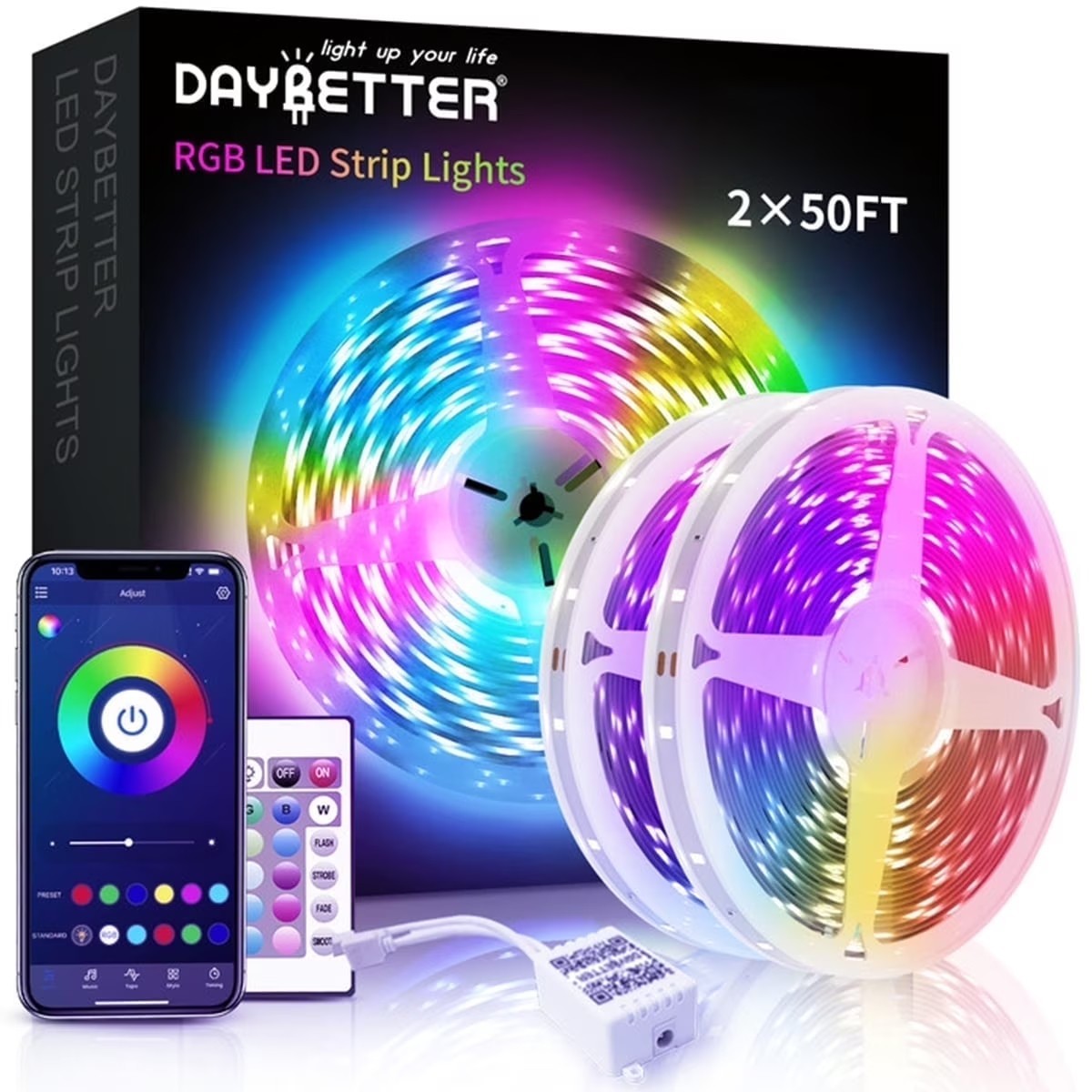 DAYBETTER RGB Music Sync Color Changing LED Strip Lights, App and Rem ...