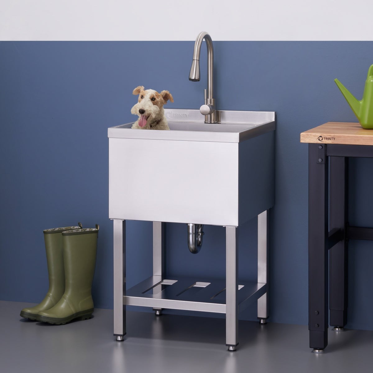 Trinity 18" x 16" x 13" Stainless Steel Utility Sink Garage Laundry R ...